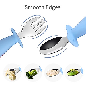 Toddler Utensils Baby Forks and Spoons, Baby Training Utensils Self Feeding Toddler Silverware Stainless Steel Kids and Toddler, Designed for Self Feeding Flatware Set with Travel Carrying 12m+