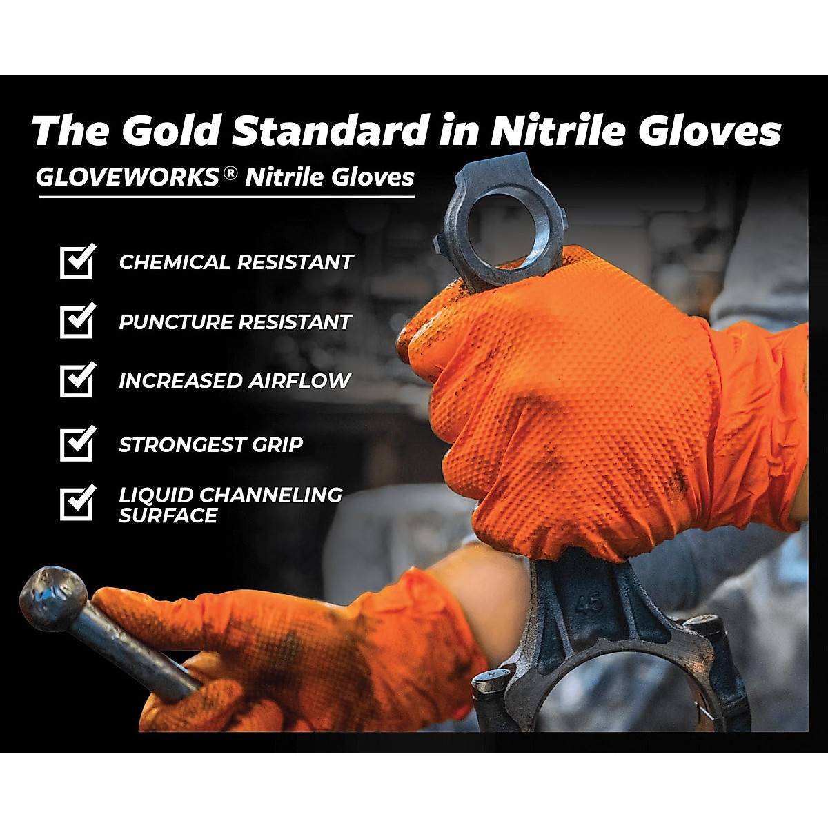 GLOVEWORKS HD Orange Nitrile Industrial Disposable Gloves, 8 Mil, Latex-Free, Raised Diamond Texture, Large, Box of 100