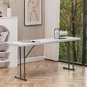 BTEXPERT 6-Foot-72 Long White Granite Plastic Folding Seminar Training Table Portable 18" Wide Narrow, 29" High, Events Indoor Outdoor Lightweight Set of 2