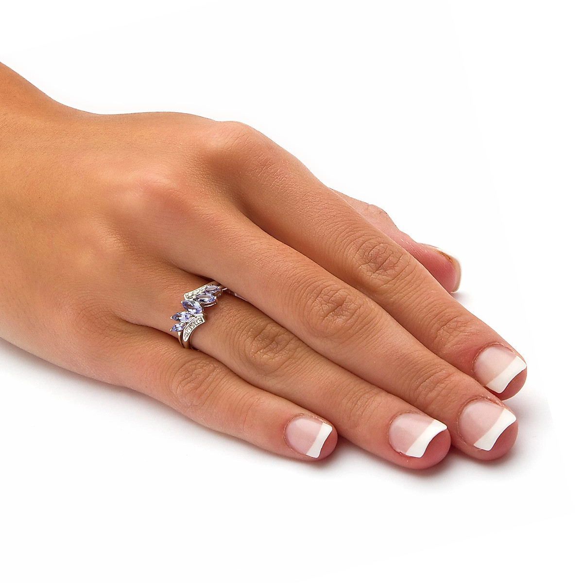 PalmBeach Platinum-plated Sterling Silver Marquise Cut Genuine Purple Tanzanite Bypass Ring Sizes 6-10 Size 7