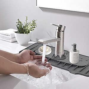 Silicone Faucet Splash Guard, 14.25 Inch Faucet Water Catcher Mat, Two water outlets Silicone Sink Mat, Faucet Handle Drip Catcher Tray Mat for Kitchen Countertop and Bathroom Sink Protectors (Grey)