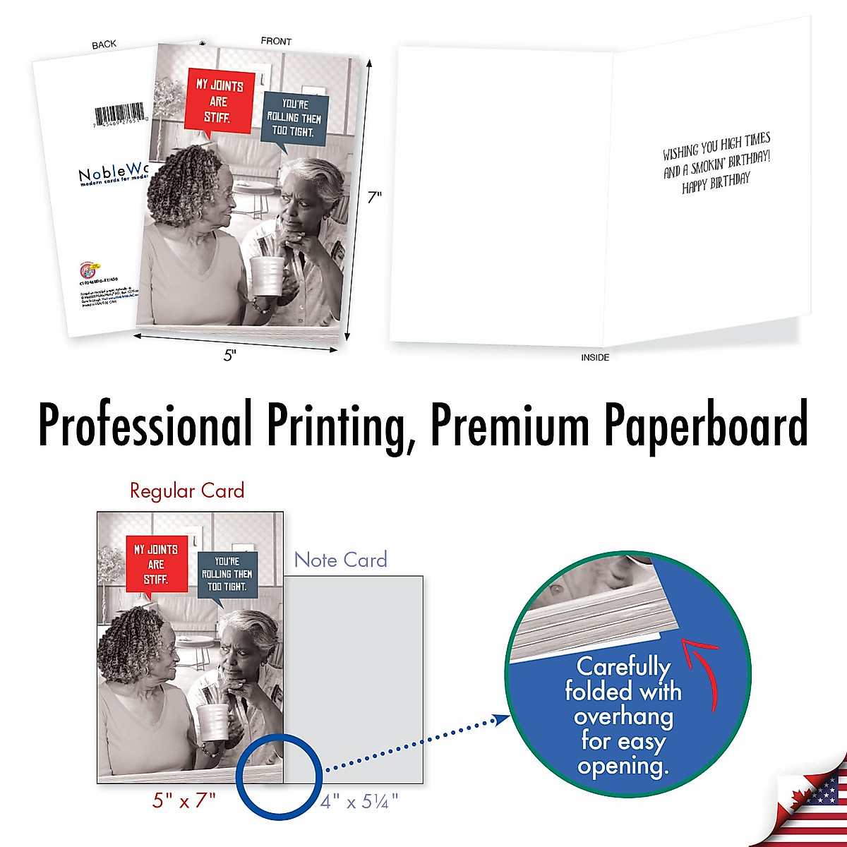 NobleWorks Funny Birthday Greeting Card with 5 x 7 Inch Envelope (1 Card) Humor Bday for Her Color Unlit Stiff Joints C10246BDG-ET