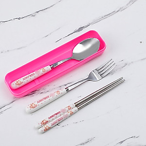 Cartoon Print Portable Utensils with Case Kawaii Kitty Reusable Flatware Set Chopsticks Fork Spoon Set for Travel Picnic(SCF-MLD)