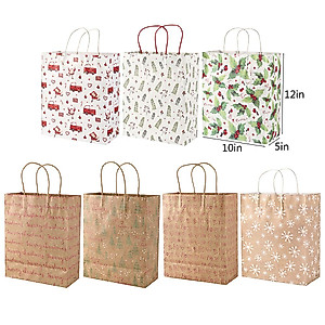 Sattiyrch Christmas Gift Bags 28 Count,Xmas Holidays Kraft Gift Bag Assorted Sizes,7 Jumbo, 7 Large, 7 Medium, 7 Small