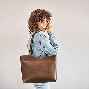 S-ZONE Vintage Genuine Leather Tote Bag for Women Large Handbag Shoulder Purse