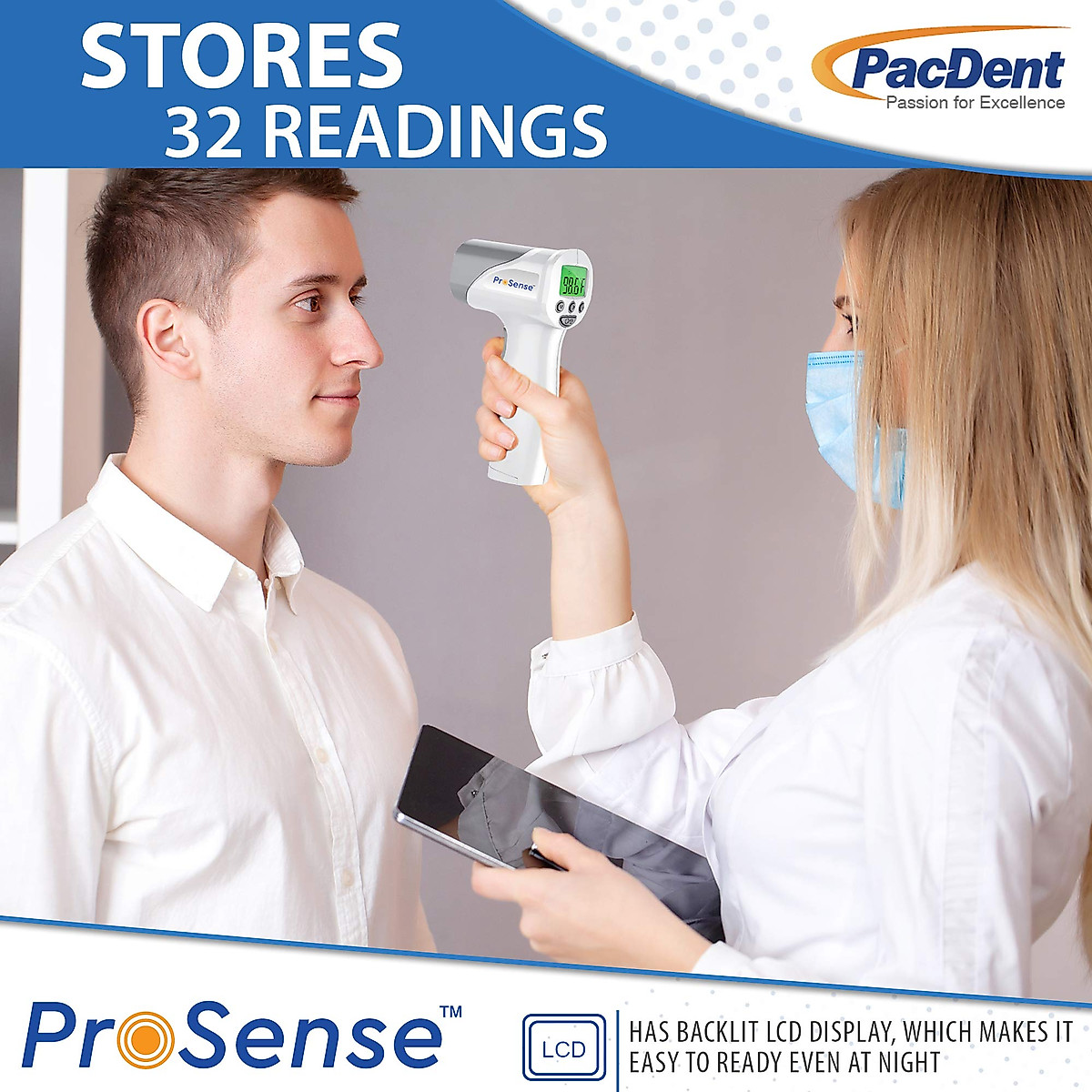 Pac-Dent ProSense Non-Contact Infrared Thermometer for Adults and Kids, Body + Object Surface Temperatures with No Touch
