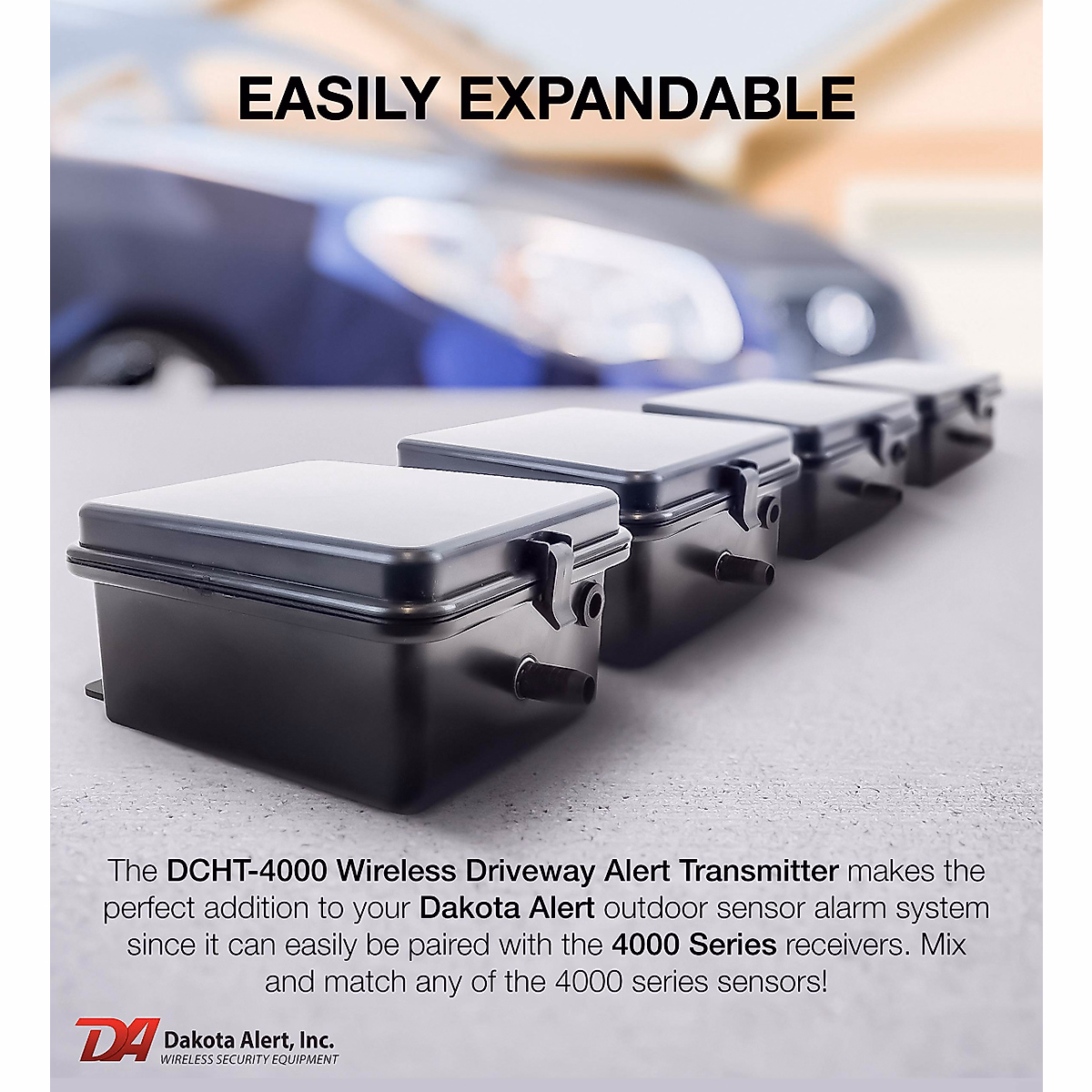 Dakota Alert - DCHT-4000 Wireless Drive Way Alarm Transmitter, One Mile Wireless Range with 25-FT Rubber Hose Vehicle Sensor - Wireless Rubber Hose Driveway Alarm