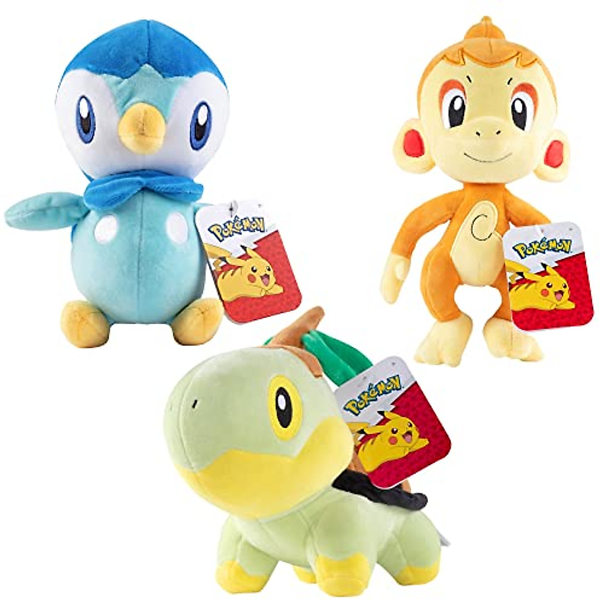 Pokémon 8" Chimchar, Piplup, Turtwig Plush Stuffed Animal Toys, 3-Pack - Brilliant Diamond & Shining Pearl Starters - Officially Licensed - Gift for Kids
