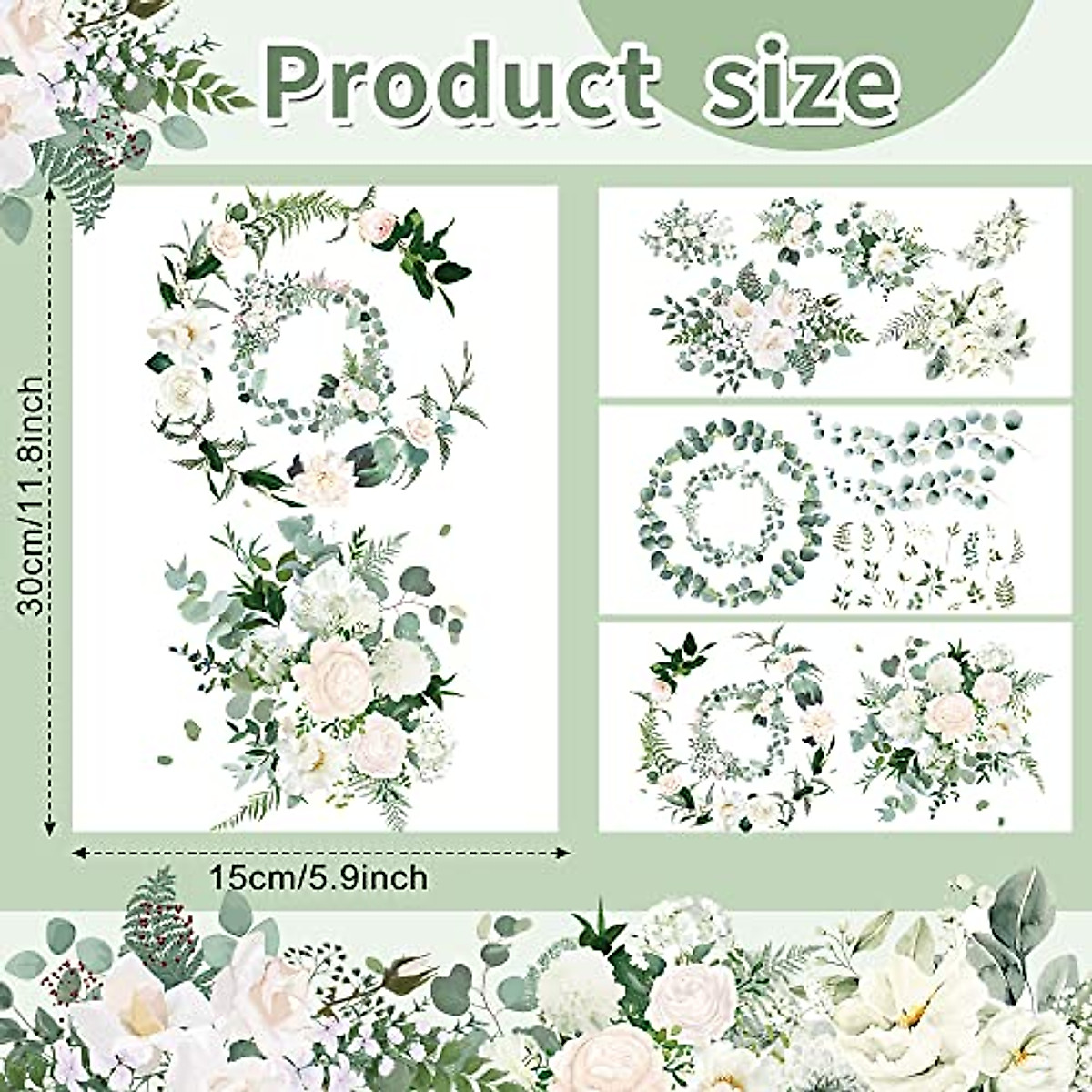 Rub on Transfers for Furniture and Crafts, 3 Design Sheets 11.8" x 5.9" Furniture Decals Transfers, Eucalyptus Decals Rub on Transfers for Furniture (Eucalyptus Style)