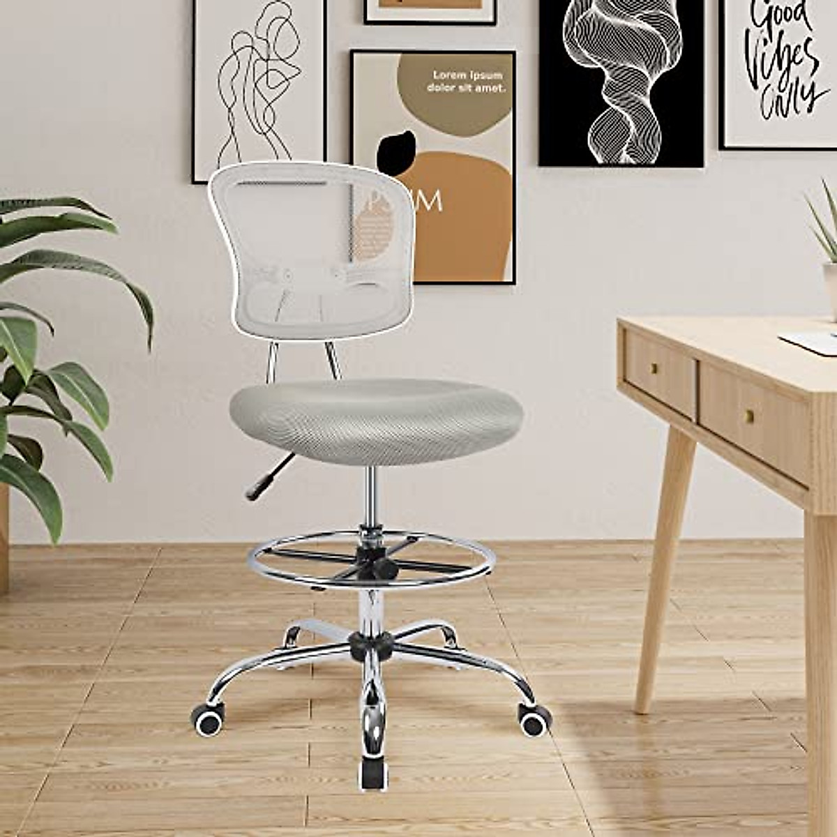 HYLONE Ergonomic Office Chairs, Office Drafting Chair, Rolling Stool Chair Armless Standing Desk Chair with Footrest Bar Stools for Home,Office & Bar