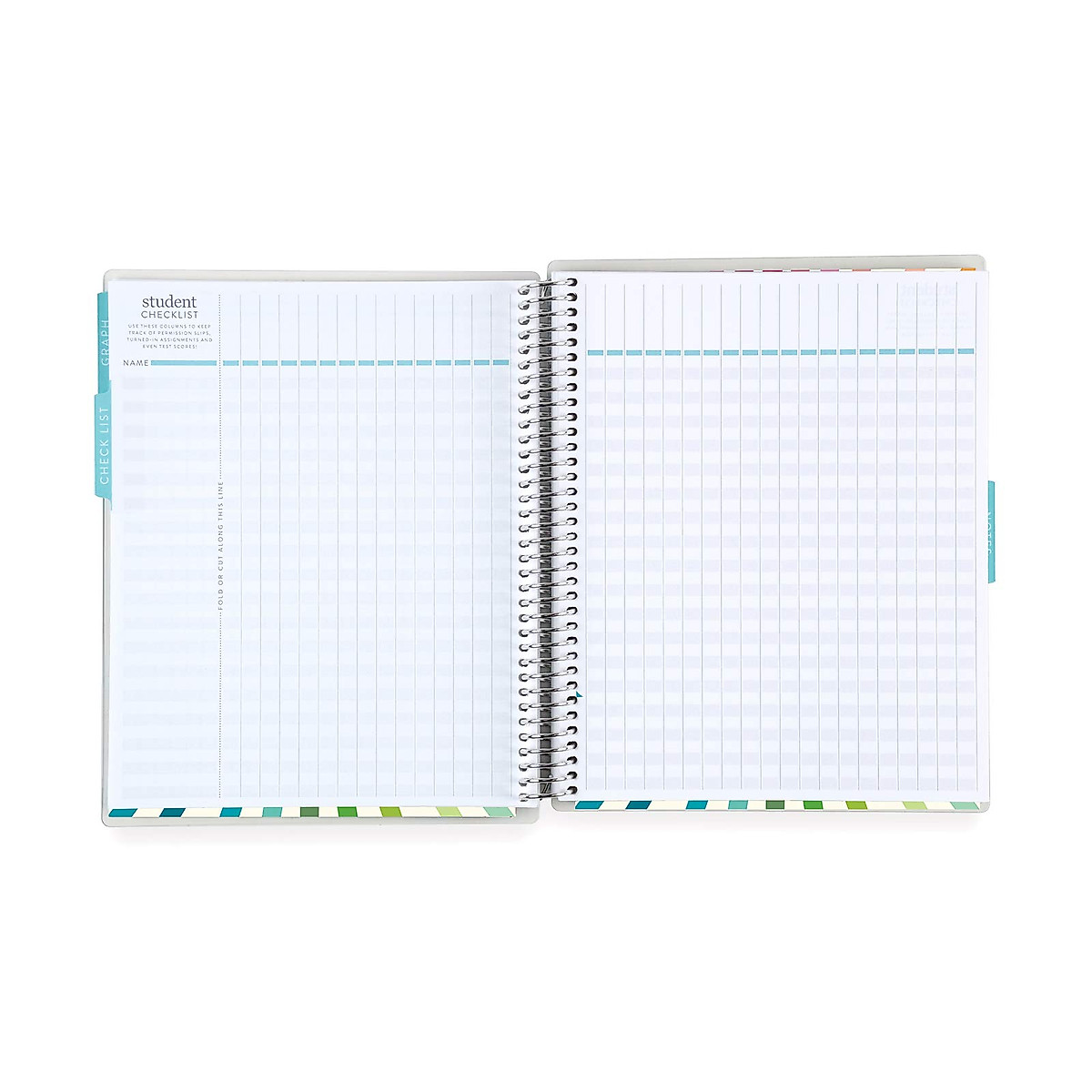 Erin Condren 7x9 Teacher Record Book, Communication Logs and Student Checklists Layouts With Lined and Graph Sections for Writing and Note Taking, Platinum Coiled, Rainbow Heart Cover