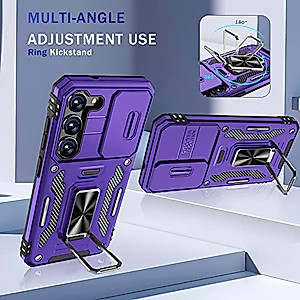 BaHaHoues for Samsung Galaxy S23 Case with Slide Camera Cover for Samsung S23 Case with 360° Rotatable Magnetic Kickstand Ring, Military Grade Shockproof Protective Case for Galaxy S23 5G (Purple)