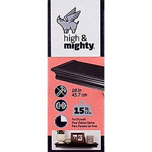 HIGH & MIGHTY 515605 Decorative 18" Floating Shelf Holds up to 15lbs, Easy Tool-Free Dry Wall Installation, Beveled, Retail Packaging, Black