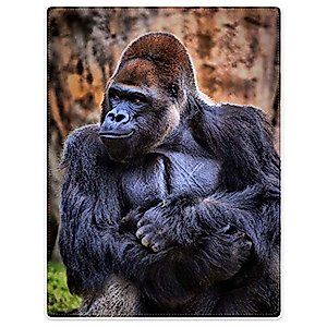 HommomH Gorilla Blanket,African Animals Wild,Soft Fluffy Fleece Throw 40"x50",Black