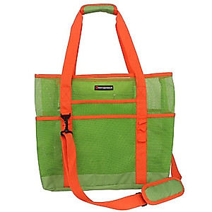YITUYISI Mesh Beach Bag for Women 40L Large Lightweight Tote Bag For Toys & Vacation Essentials (Green and orange)