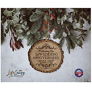 LifeSong Milestones Personalized 1st Anniversary Bark Style Christmas Ornament for 1 Year of Marriage - One Year Wedding Keepsake Gift for Parents Husband Wife him her 3.25” (Bark)