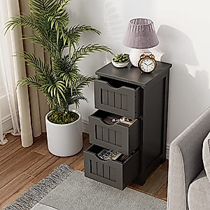 Tangkula Bathroom Floor Cabinet, Wooden Storage Cabinet with 3 Drawers, Modern Side Table, Bathroom Organizer for Home Office Bathroom Living Room (3 Drawers, Black)