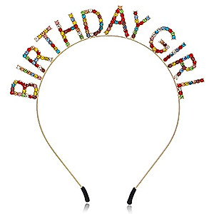 Birthday Crowns for Women, LuReen Birthday Tiara Happy Birthday Headband Birthday Girl Crown Princess Bling Rhinestone Hair Band Party Decorations for Women Girls (Colorful)