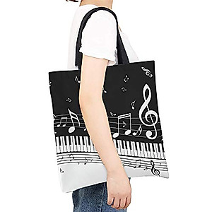 Moslion Music Note Canvas Bags Piano Keys Musical Keyboard Black White Tote Bags Laptop Bags Large Bulk Reusable for Women Men Work Study 15x16 Inch
