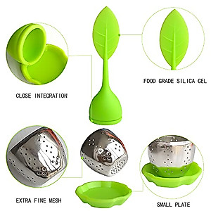 Silicone tea strainers for loose tea, stainless steel loose leaf tea ball steepers for tea infuser spoon (6pcs)