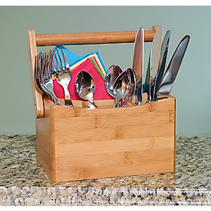 Lipper International 8842 Bamboo Wood Flatware Caddy with Folding Handle, 8-7/8" x 5-1/2" x 9-1/4"