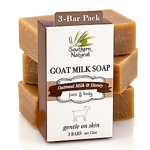 Southern Natural Goat Milk Soap Bar - Oatmeal Milk & Honey 3 Pack - For Dry Sensitive Skin. Natural, Handmade Soap For Men, Women, Kids, Face & Body