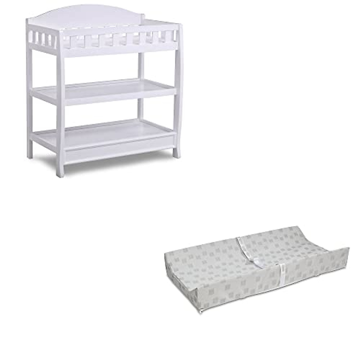 Delta Children Infant Changing Table with Pad, White and Waterproof Baby and Infant Diaper Changing Pad, Beautyrest Platinum, White