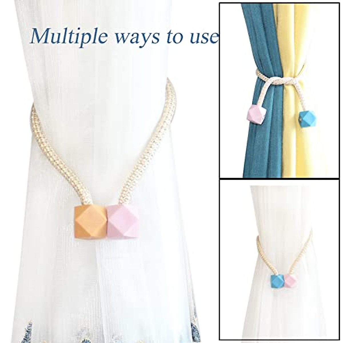 Anller 2 Pieces Magnetic Curtain Tiebacks, 16 Inch Decorative Curtain Holdbacks, Drapery Tiebacks for Window Décor, Purple & Blue