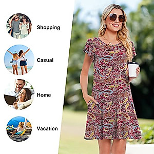 Askyes Womens Summer Dresses Casual Short Sleeve Flowy Hem Swing Sundress Fashion Tshirt Dress with Pockets,Royal Blue,M