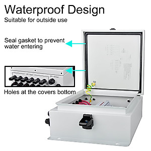 PowGrow PV Combiner Box, 6 String Solar Combiner Box with 15A Rated Current Fuse, Surge Protective Device and 63A Air Circuit Breaker for On/Off Grid Solar Panel System, Pre-Wired Cable, Metal Box