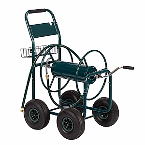 Outvita Garden Hose Reel Cart, Lawn Water Planting Cart with Wheels, Heavy Duty Outdoor Yard Water Planting Truck Holds 300-Feet of 5/8-Inch Hose with Storage Basket for Patio Farm(Green)