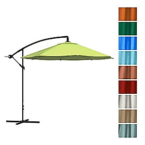 Pure Garden Offset Patio Umbrella – 10 Ft Cantilever Hanging Outdoor Shade - Easy Crank and Base for Table, Deck, Porch, or Poolside (Lime Green)