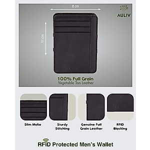 AULIV Card Holder Leather Magic Wallet RFID Blocking Slim Minimalist Front Pocket Credit Card Case for Men Women (Black)