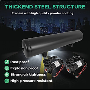 STAYTOP Dual Air Compressors 5 Gallon Air Tank for Air Suspension/Air Ride Bag/Train Horn/Spring, Onboard Air System Kit 200 psi Compressors