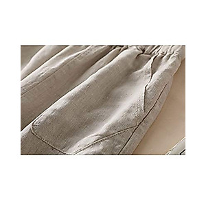 IXIMO Women's 100% Linen Capris Elastic Waist Tapered Cropped Pants with Pockets Beige S