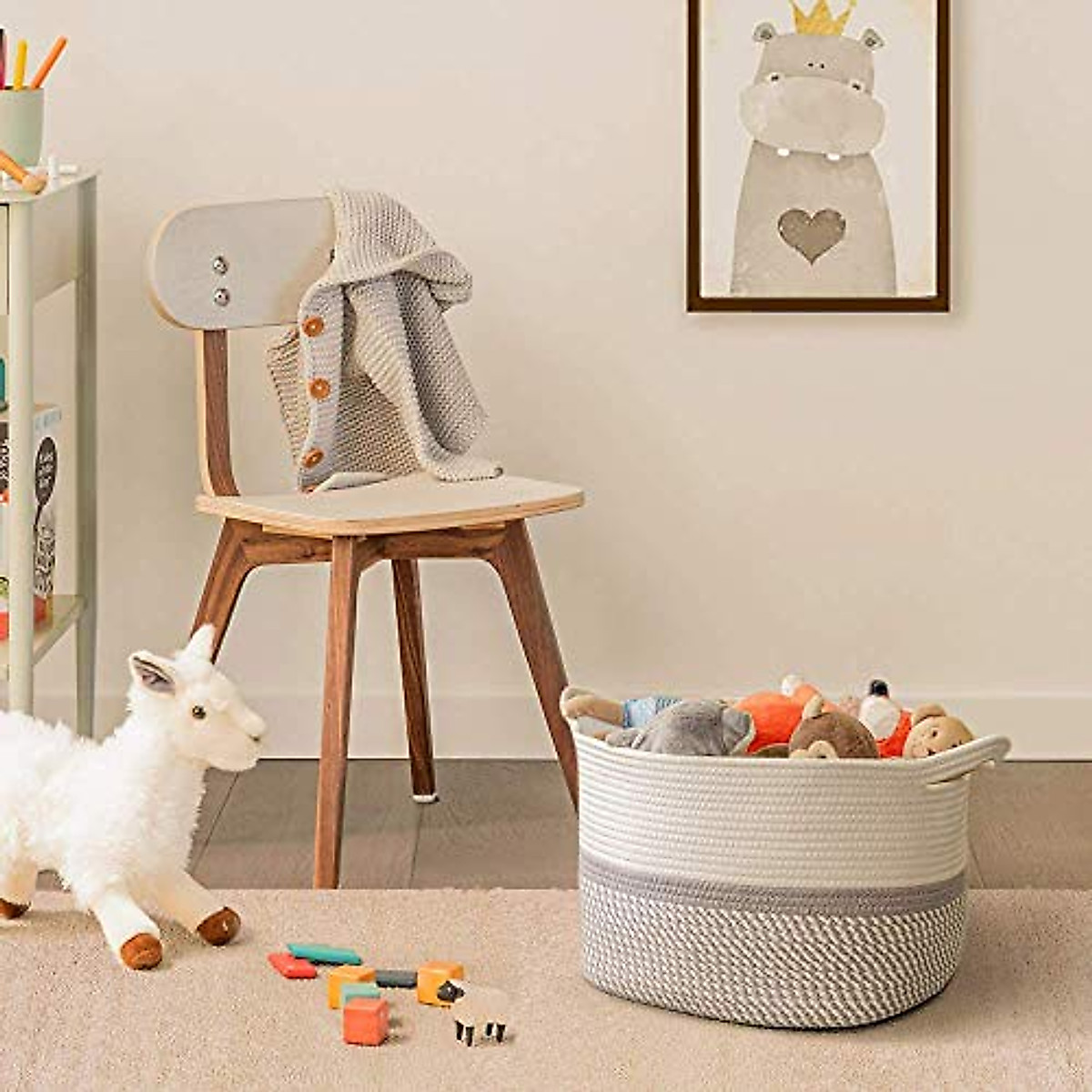 CHICVITA XXL Extra Large Grey Cotton Rope Woven Basket & Grey Small Square Cotton Rope Basket