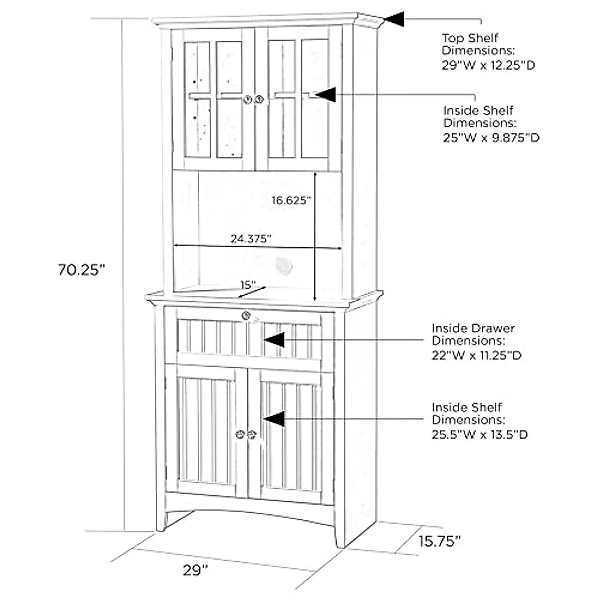OS Home and Office Framed Glass Doors and Drawer in Black kitchen buffet with hutch