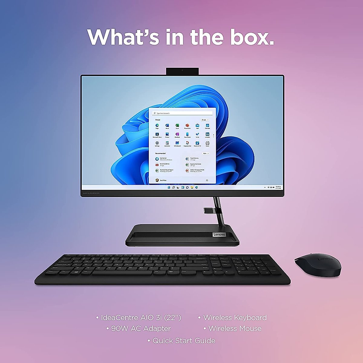 Lenovo 2024 IdeaCenter 22" FHD WVA AIO Desktop Intel 10-Core i3-1220P Intel UHD Graphics 8GB DDR4 256GB NVMe SSD WiFi AX Bluetooth HDMI Webcam RJ-45 Wireless KB Mouse Windows 11 Pro w/RE USB