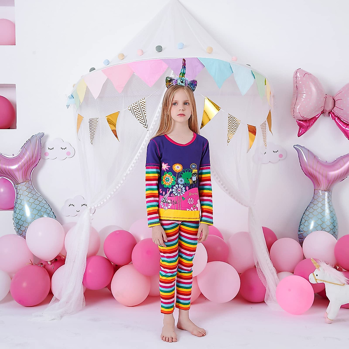 VIKITA Girls Shirts Winter Long Sleeve Graphic T Shirts Casual Tops for Girls (L328 5T)