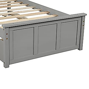 Merax Twin Size Platform Bed with Trundle, Twin Bed Frame with Headboard/Mattress Foundation/Strong Slat Support/No Box Spring Needed, Grey