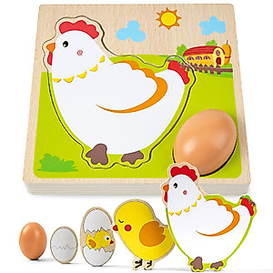 Funsland Wooden Puzzles for Toddlers Age 1-3, Montessori Toddler Toys Jigsaw Chick Growth Toddler Puzzles Ages 2-4, Educational Learning Puzzles for Kids Ages 3-5, Birthday Gifts for Baby Girls Boys