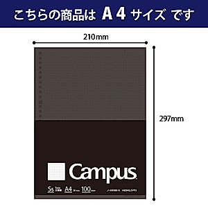 Kokuyo Campus Loose Leaf Paper for Binders, Business Type, Sarasara Smooth Writing, A4, 5mm Grid Ruled, 30 Holes, 100 Sheets, pH Neutral, Bleed Resistant, Japan Import (NO-G806S-5N)
