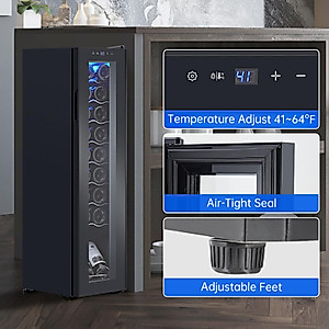 CuisinAid 1.84 Cu.Ft Wine Cooler Refrigerator, 18 Bottle Capacity Mini Wine Fridge With Adjustable Shelves, 40~64°F Digital Temperature Display, Wine Cellars With Led Light For Home, Office, Bar