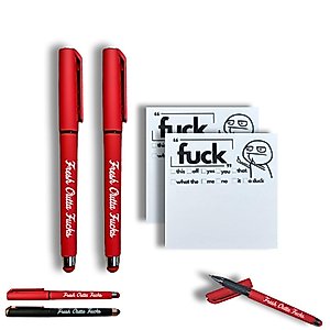 BOSONS Fresh Outta Fucks Pad And Pen, Fun Black Gel Pen With Notepad, Humorous Notepad And Pen Set, Playful Desk Accessories (Red,2pcs)