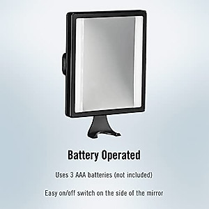 ConairMan Lighted Mirror, Fogless Mirror for Shower with 2X Magnification, Shower Mirror Fogless for Shaving, Battery Operated in Glossy Black