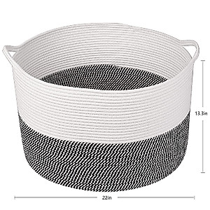 Laundry Baskets Woven Baskets for Storage Basket Wicker Blanket Basket Living Room Cotton Coiled Rope Hamper Nursery Storage for Kids Baby Dog Toy Extra Large 22" X 22" X 14", XXXL-Black