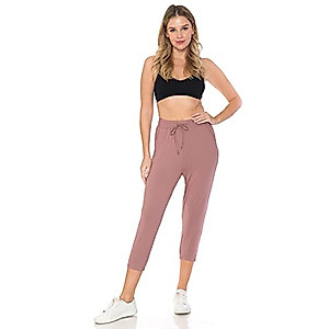 Leggings Depot Womens Relaxed fit Jogger Pants - Track Cuff Sweatpants with Pockets, Capri-Mauve, X-Large