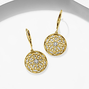 Ross-Simons 0.10 ct. t.w. Diamond Circle Drop Earrings in 18kt Gold Over Sterling