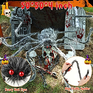 Solar Spider Web Halloween Decorations Lights, 16.4 x 15.7 Ft Solar Powered Huge Triangular Spider Web, 192 LEDs 8 Modes Waterproof with Timer and Giant Spider for Yard House Party Decor(Orange)