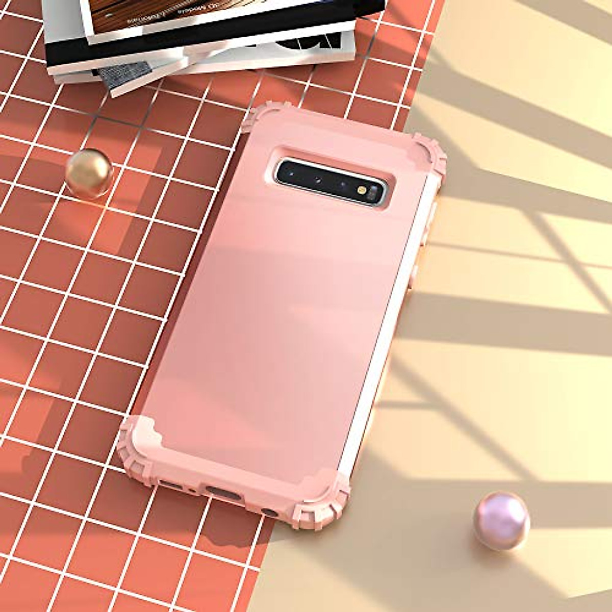 IDweel Galaxy S10 Case, Galaxy S10 Case Rose Gold for Women Girls, 3 in 1 Shockproof Slim Hybrid Heavy Duty Protection Hard PC Cover Soft Silicone Rugged Bumper Full Body Bumper Case, Rose Gold